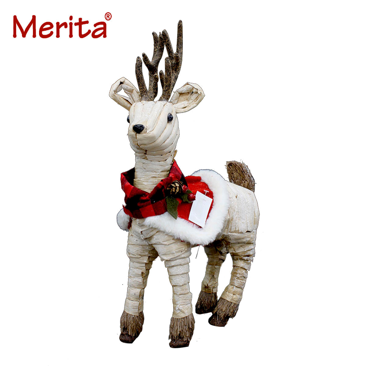 Enfeite Rena em Pé de Rattan Bege 50cm Merita PAT-024 - Rei do Armarinho